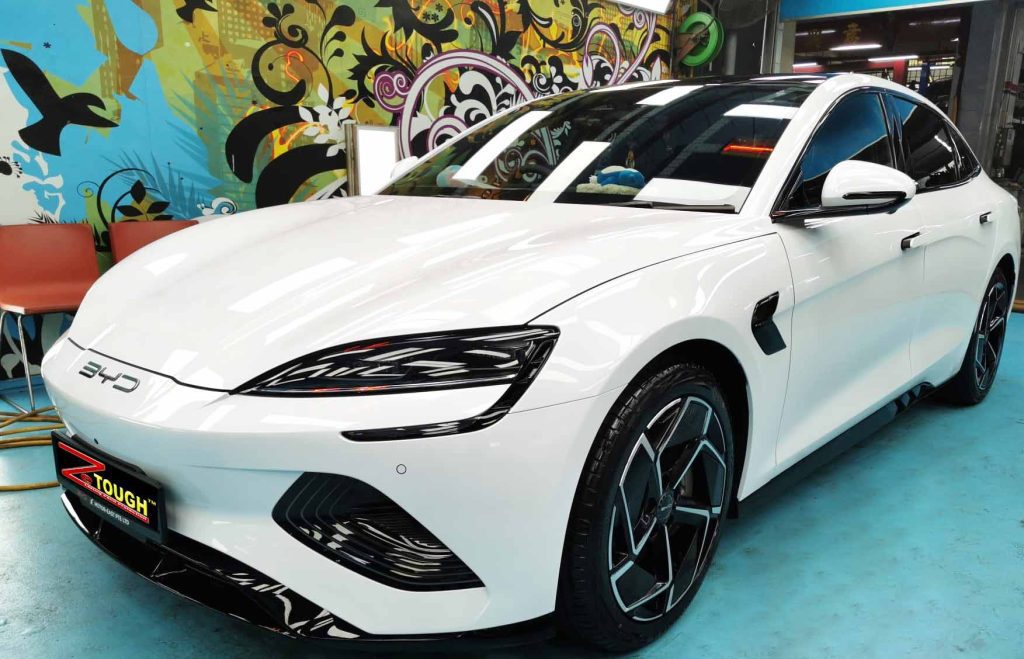 This beautiful white BYD Seal Premium is now protected.